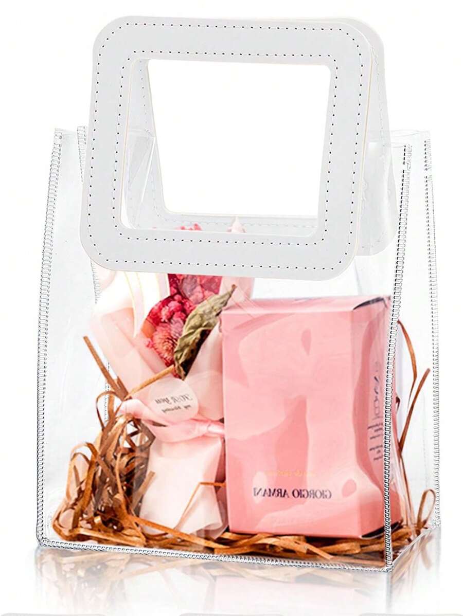 Clear Gift Bags With White Handles, Transparent PVC Reusable Gift Wrap ...