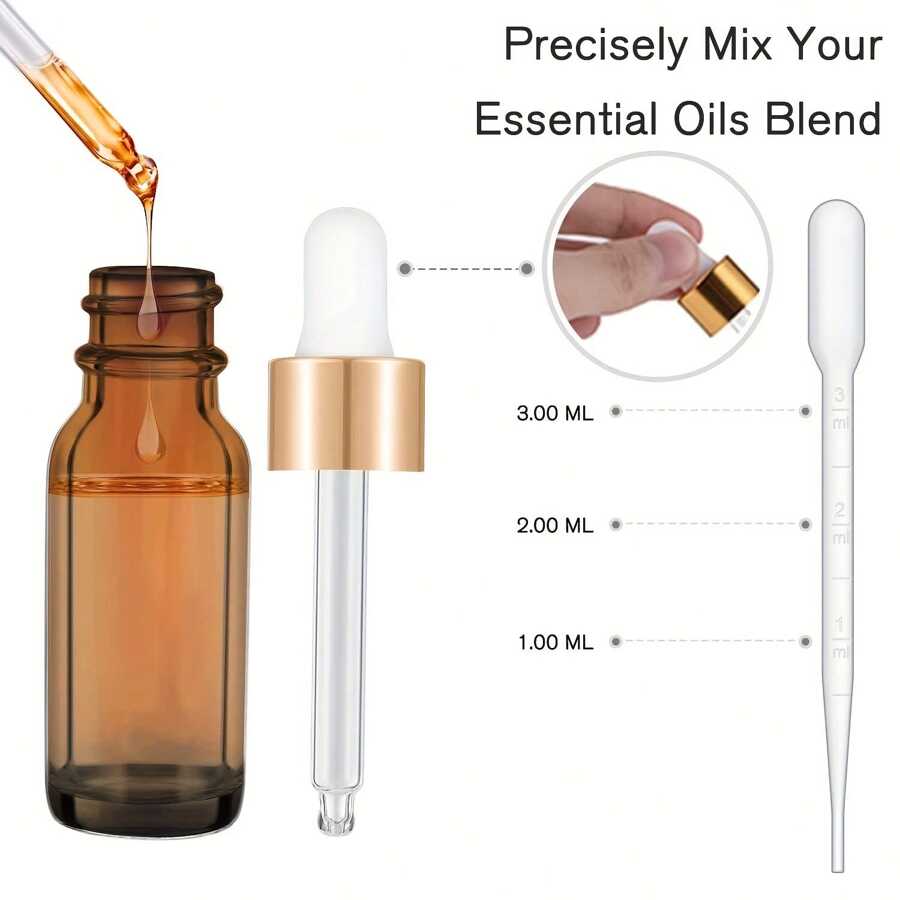 Dropper Bottle 0.5 Oz (24 Pack Amber Glass Bottles 15ml With Golden ...