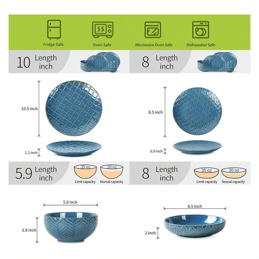 Dinnerware Sets 16-Piece, Ceramic Plates And Bowls Set, Kitchen Dishes ...