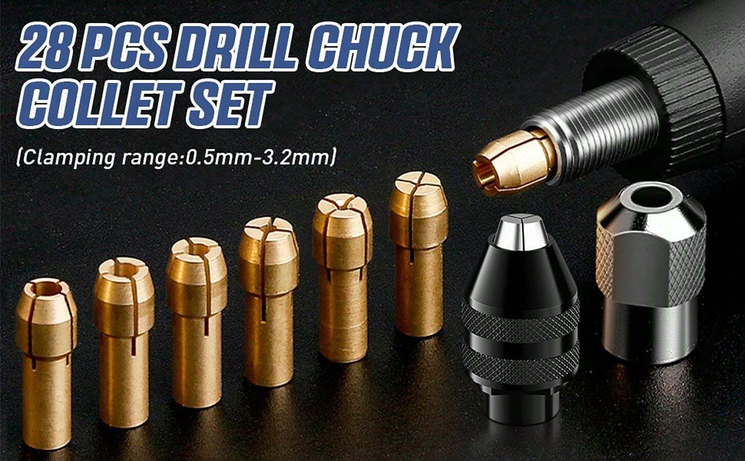 Drill Chuck Collet Set, 28 Piece Chuck Collet Set (1/32" - 1/8 ...