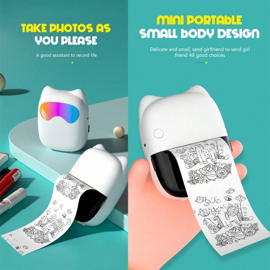 Sticker Printer - Mini Thermal Printer With LED Light, 57MM Sticker ...