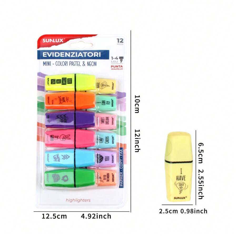 MOTARRO 12Pcs Pvc Box Markers Fluorescent Colors Tiny Highlighter Pen ...