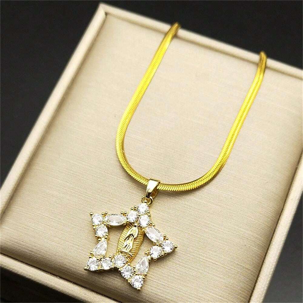Virgin Mary Pentagram Cubic Zirconia Necklace Classic Versatile ...
