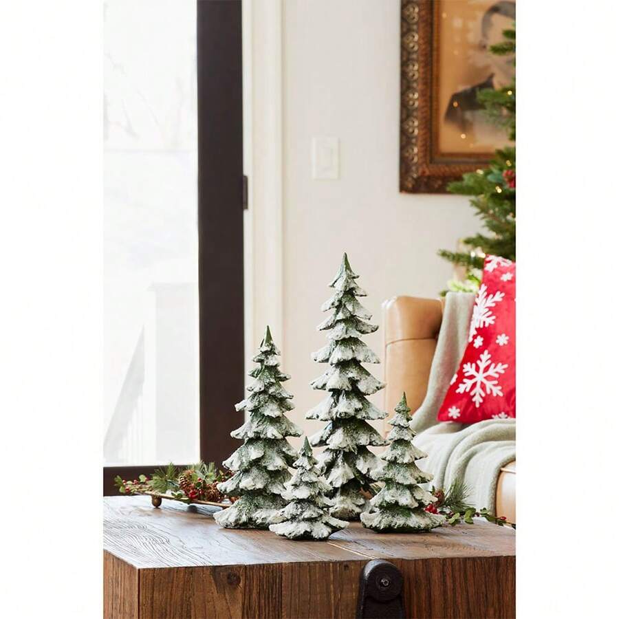 Flocked Pine Tree Decor With Decorative Finish (Set Of 4) | SHEIN USA