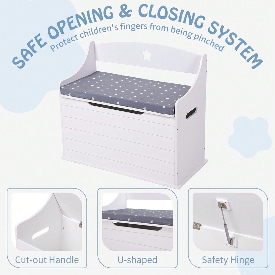 Wooden Toy Box With Seating Bench, White Kids Toy Chest, Large Storage ...