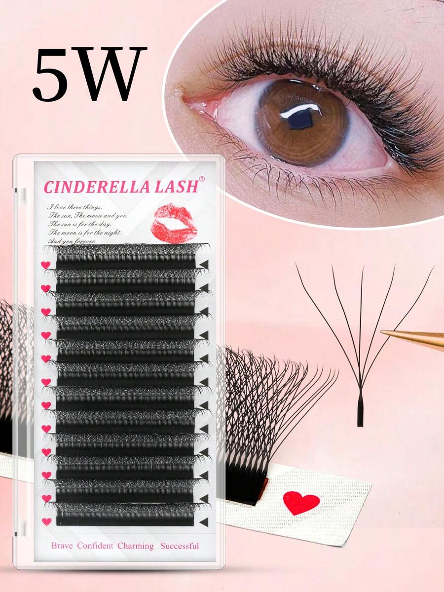 12 Rows 5D W Shape Eyelash Extension 0.07mm Premade Volume Fan Faux ...