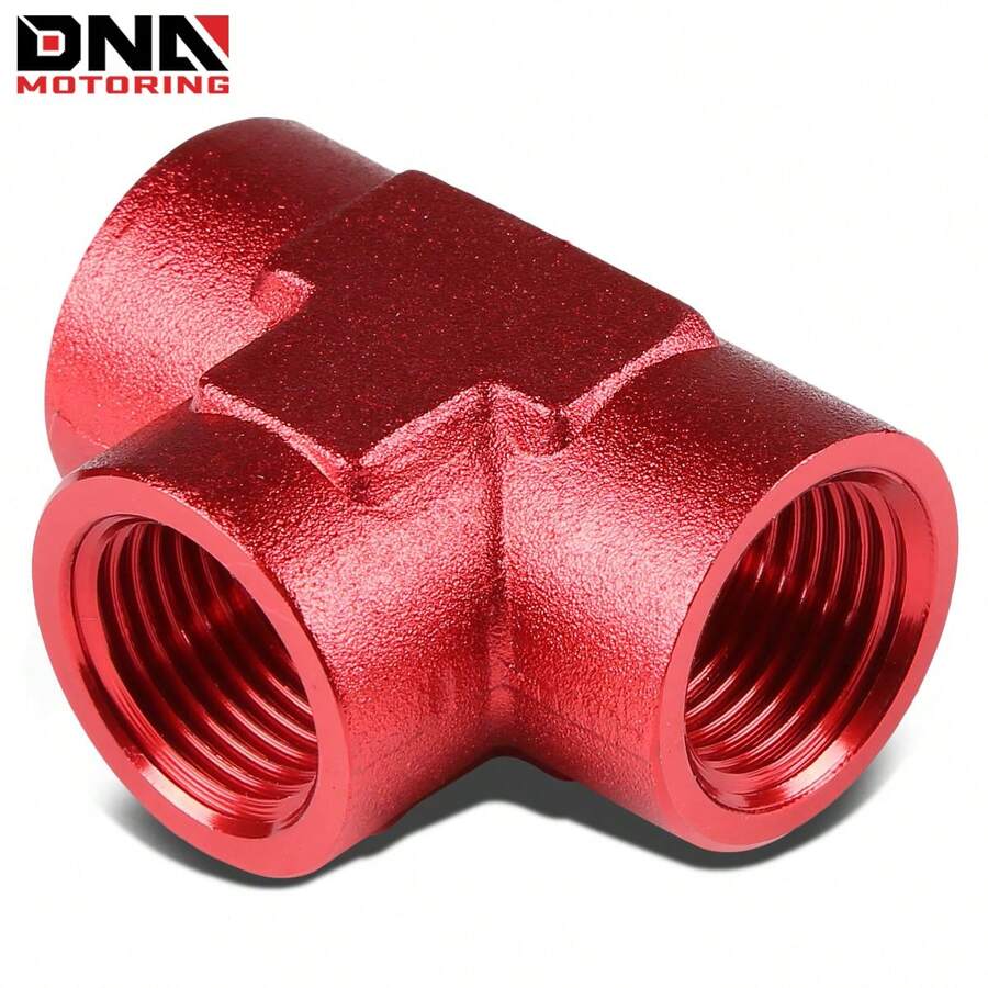 Female 3/8" Npt Piping Tapered Red Anodized Finish Aluminum Tee Fitting ...