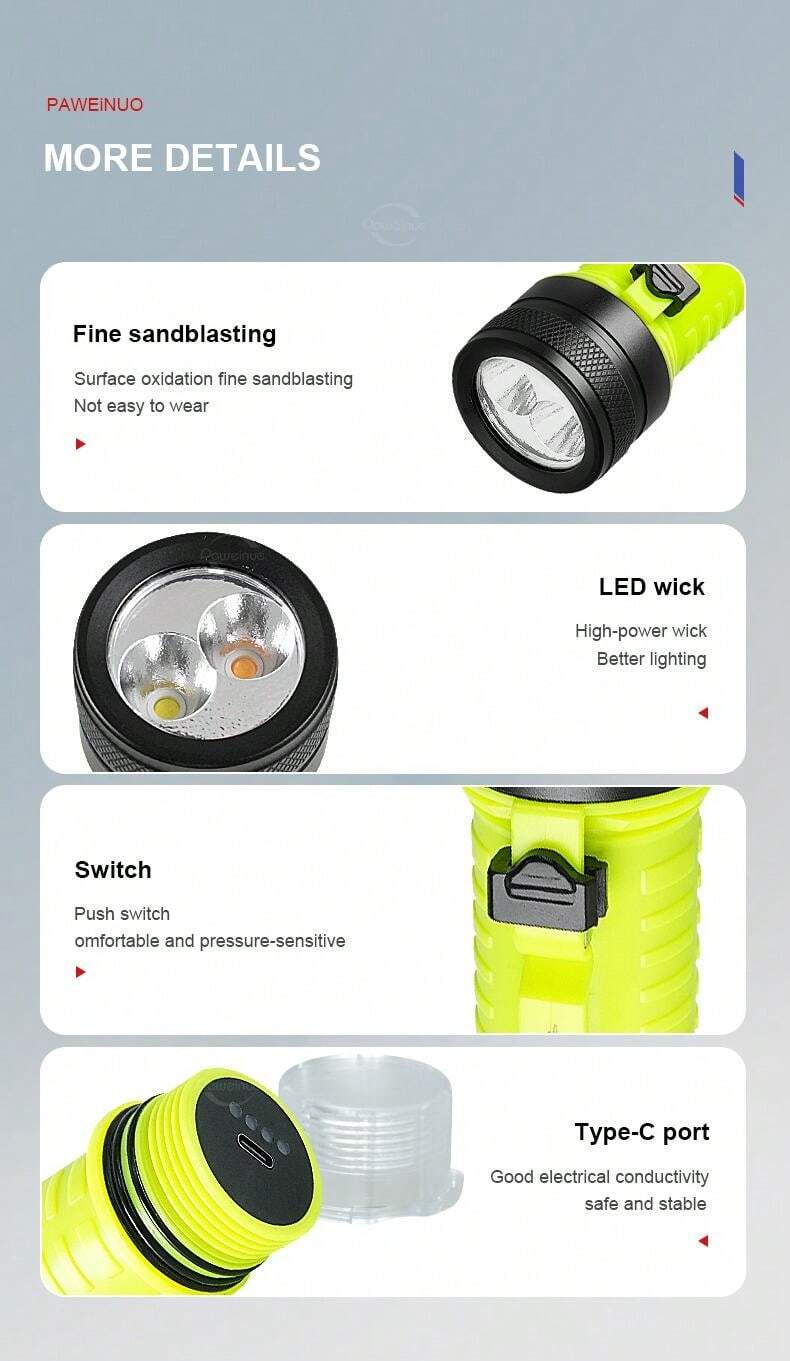 La linterna de buceo LED resistente al agua, linterna submarina, antorcha nocturna recargable ...