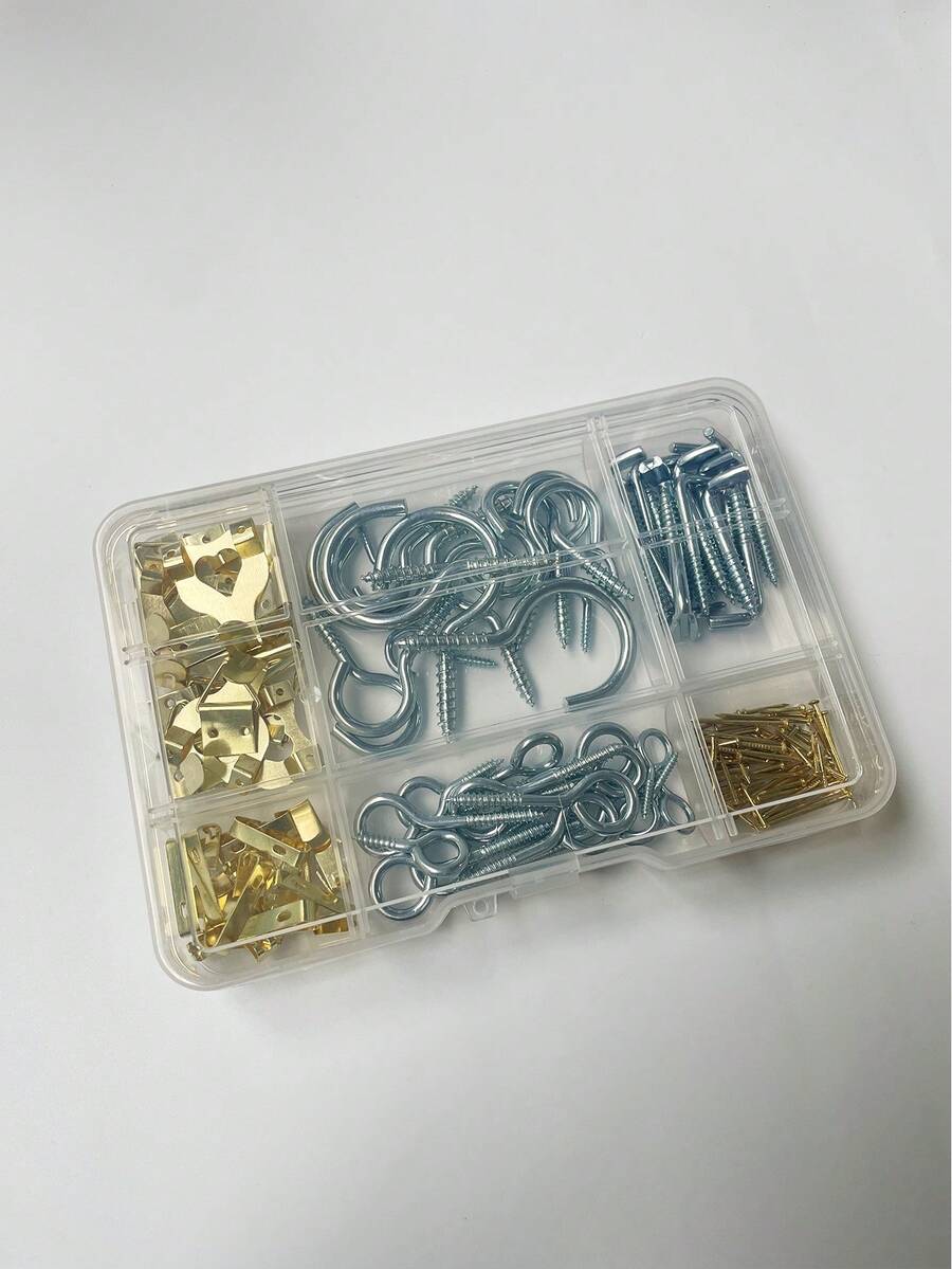 ชุดแขวนรูปภาพ 1 กล่องพร้อมชุดสกรูและตะขอ สแตนเลส รวมถึงสกรูตะขอเบา ตะปู ...