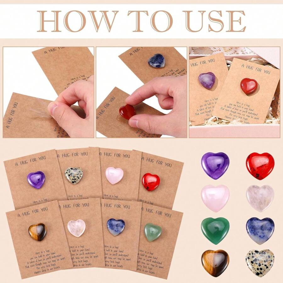 30pcs Pocket Hug Token Bulk Hug Cards With Heart Shape Natural Stones ...