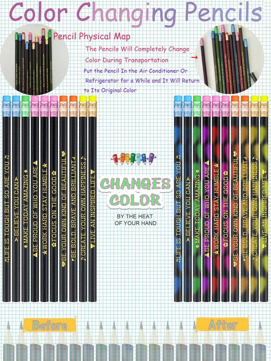 5pcs Creative Color Changing Pencils With Inspirational Vocabulary And ...