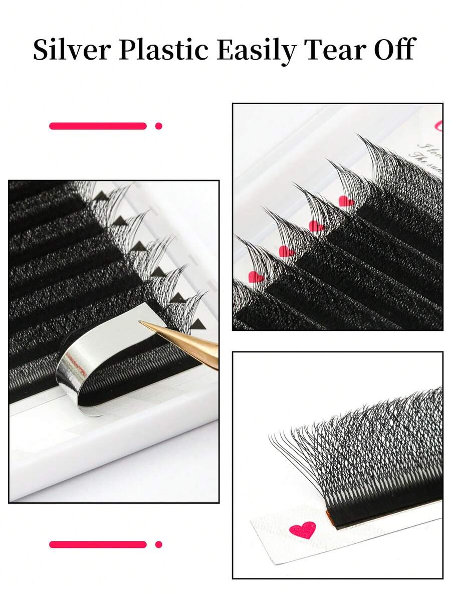 12 Rows 5D W Shape Eyelash Extension 0.07mm Premade Volume Fan Faux ...