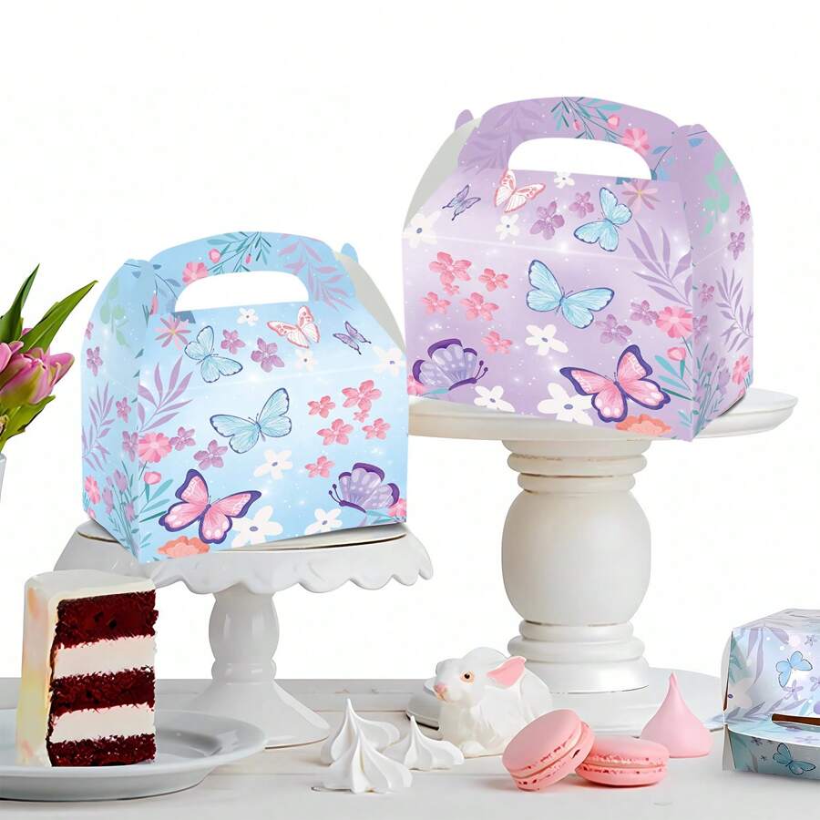 6 Pink, Blue, And Purple Butterfly Party Themed Gift Packaging Boxes ...