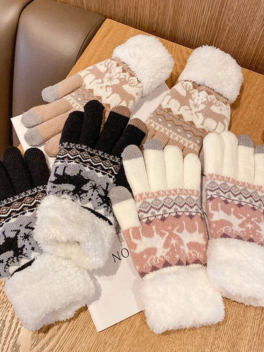 1pair Women Student Cycling Gloves, Cute Korean Style, Thermal Lined ...