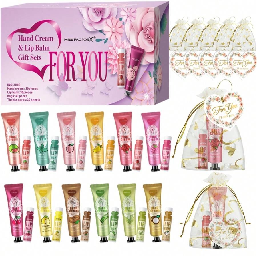 MISS FACTORX 30 Sets/Box Lip Balm And Hand Cream Gift Set, Perfect For ...