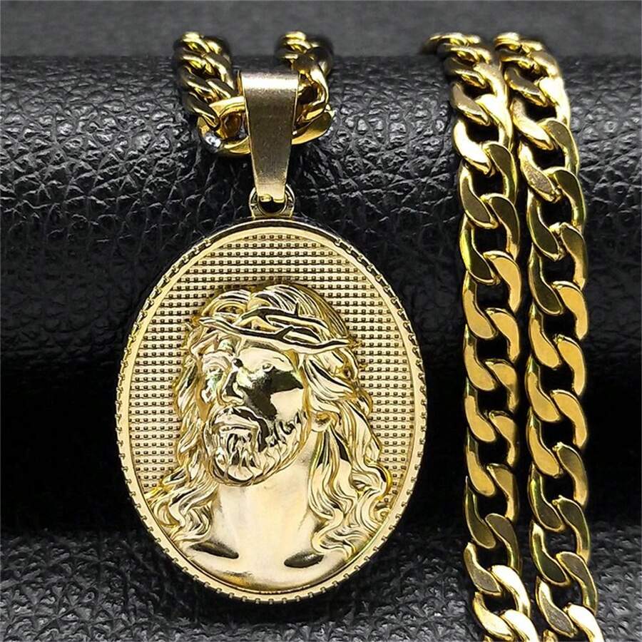 Crown Of Thorns Jesus Men Necklace Hip Hop Stainless Steel Christ Gold ...