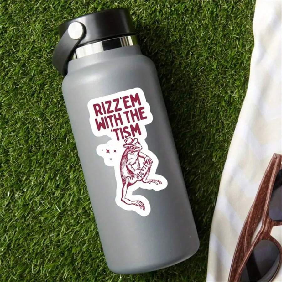 "Rizz Em With The Tism" Frog Sticker Vinyl Film Sticker For Laptops ...