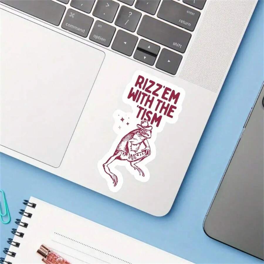 "Rizz Em With The Tism" Frog Sticker Vinyl Film Sticker For Laptops ...