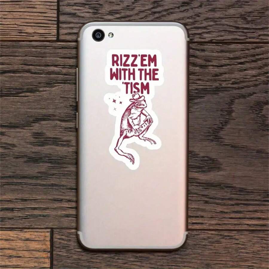 "Rizz Em With The Tism" Frog Sticker Vinyl Film Sticker For Laptops ...