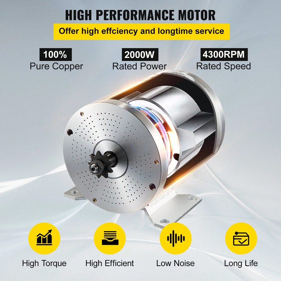 VEVOR Electric DC Motor, 2KW 48V Brushless Motor Kit High Speed 4300RPM Electric Scooter Motor ...