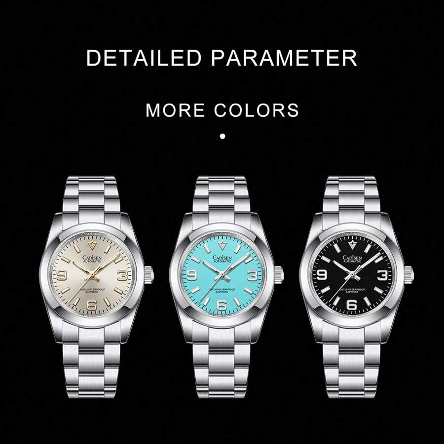 CADISEN 36MM New NH35 Men Mechanical Watch AR Sapphire Glass BGW9 Blue ...