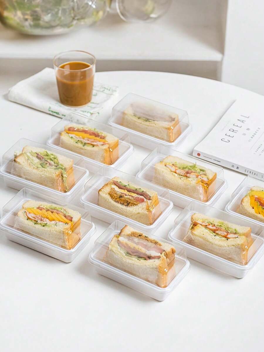 10pcs Rectangular Sandwich Packaging Box With Transparent Lid, Suitable ...