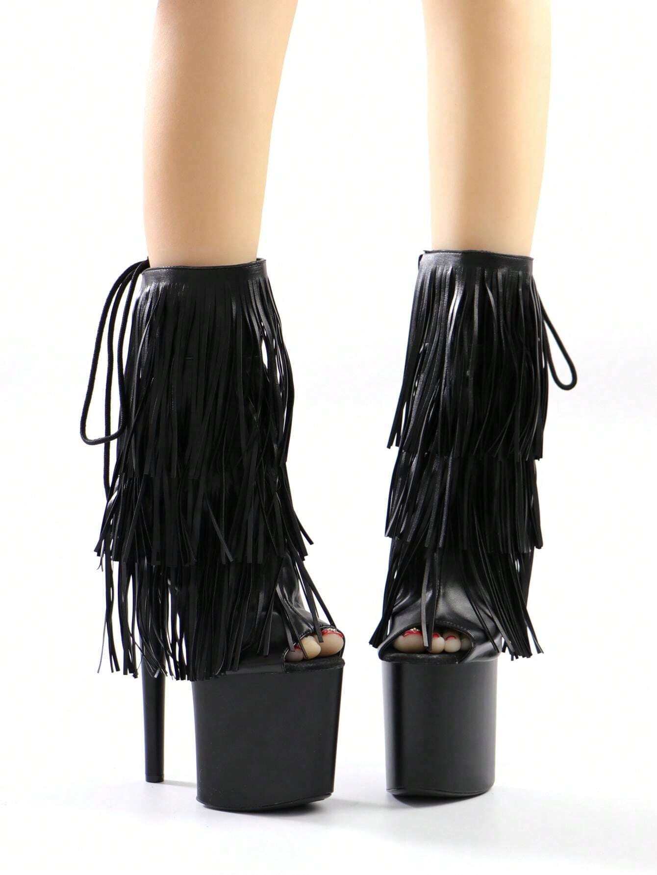 Women's Exotic Dance Shoes 8 Inch Matte Fringe High Heels 20cm ...