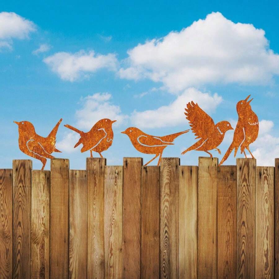 Set Of 5 Birds Metal Garden Decor , Metal Garden Decor, Minimal Birds Garden Satke Housewarming ...