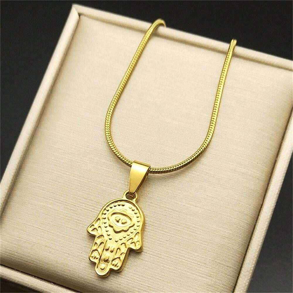 Gold Color Hamsa Hand Of Arabic Necklace For Women Men Stainless Steel ...