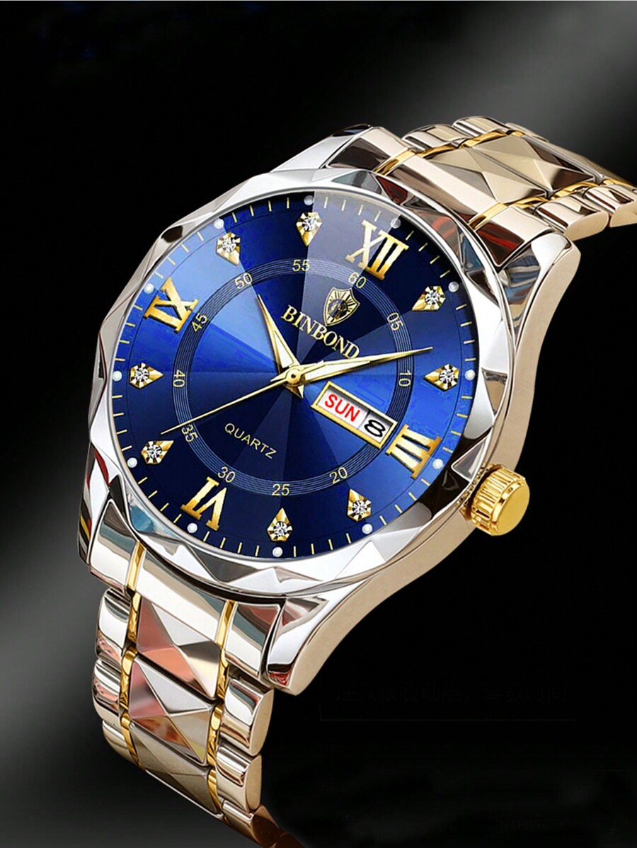 BINBOND BINBOND Luxury Brand Fashion Men's Gold Watch Stainless Steel ...