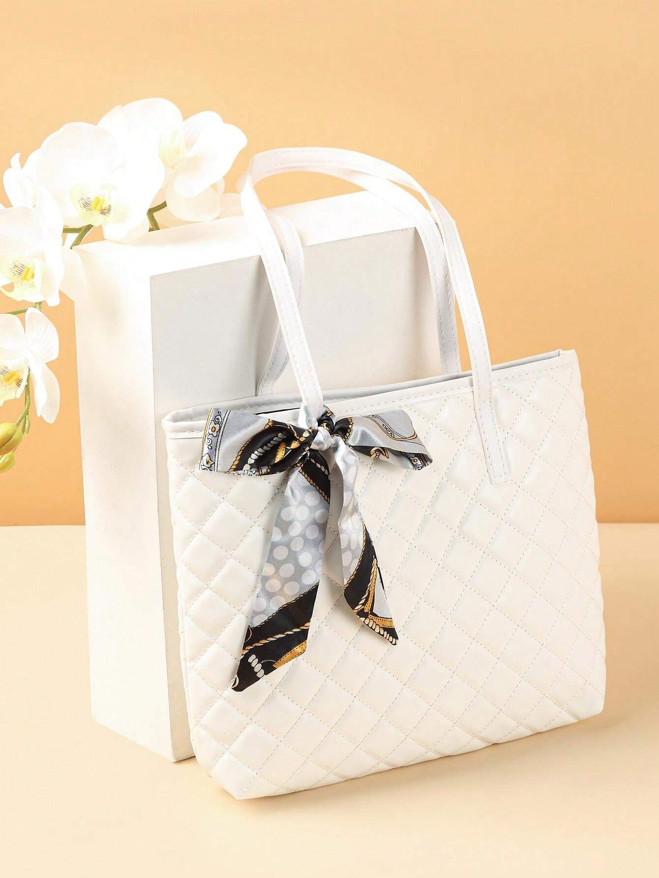 Embroidered Diamond Pattern Tote Bag With Small Size And Solid Color ...