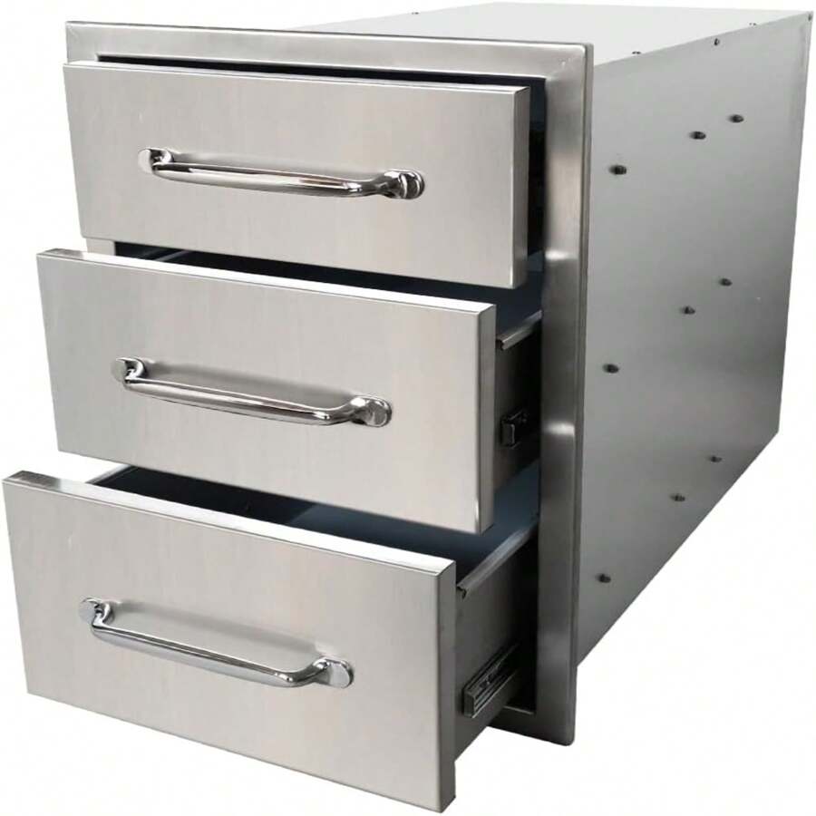 Stainless Steel Outdoor Kitchen Drawer - Triple Layer BBQ Island Drawer ...