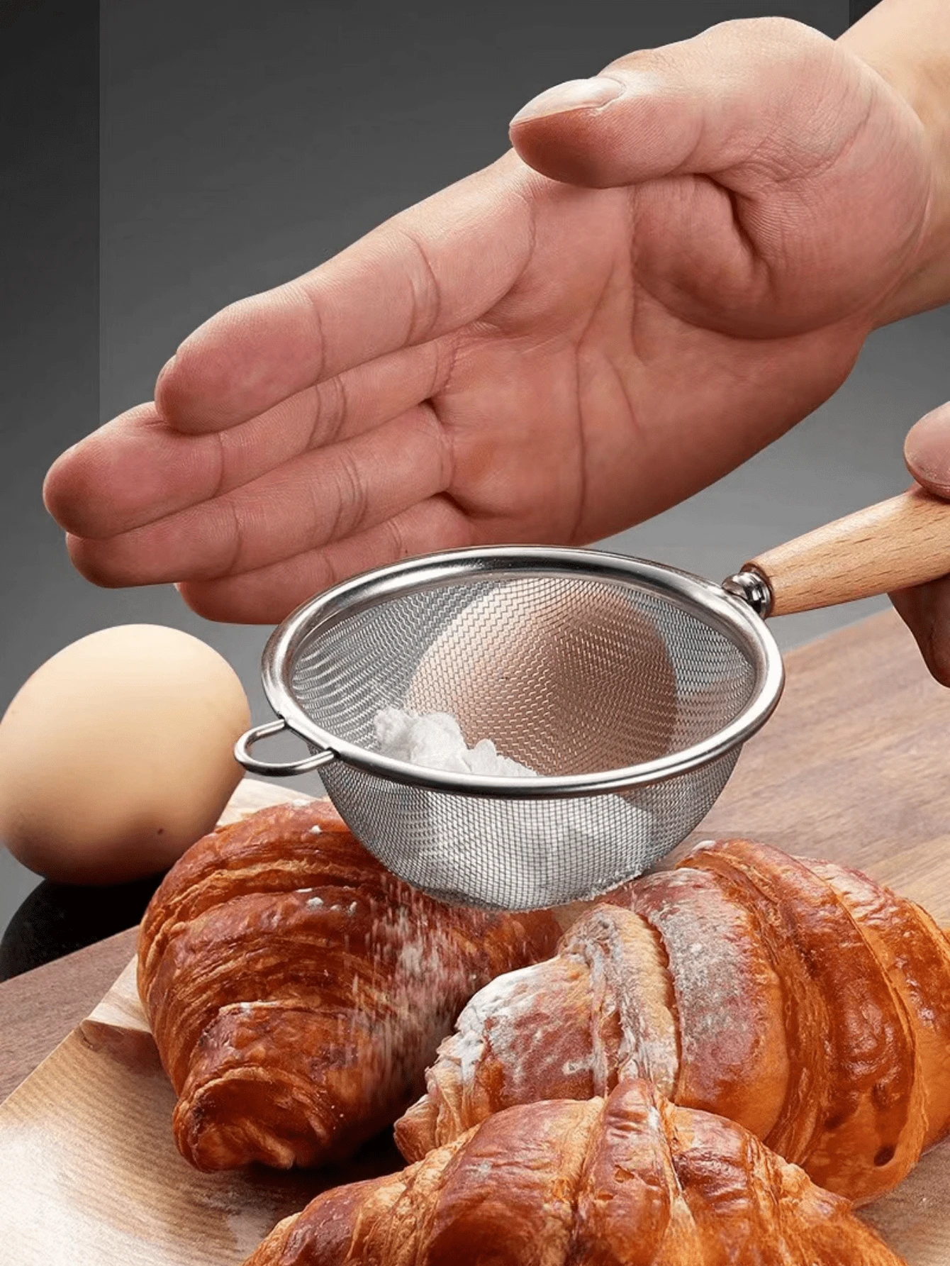 1/3pcs Stainless Steel Flour Sifter And Skimmer With Fine Mesh, Wood ...