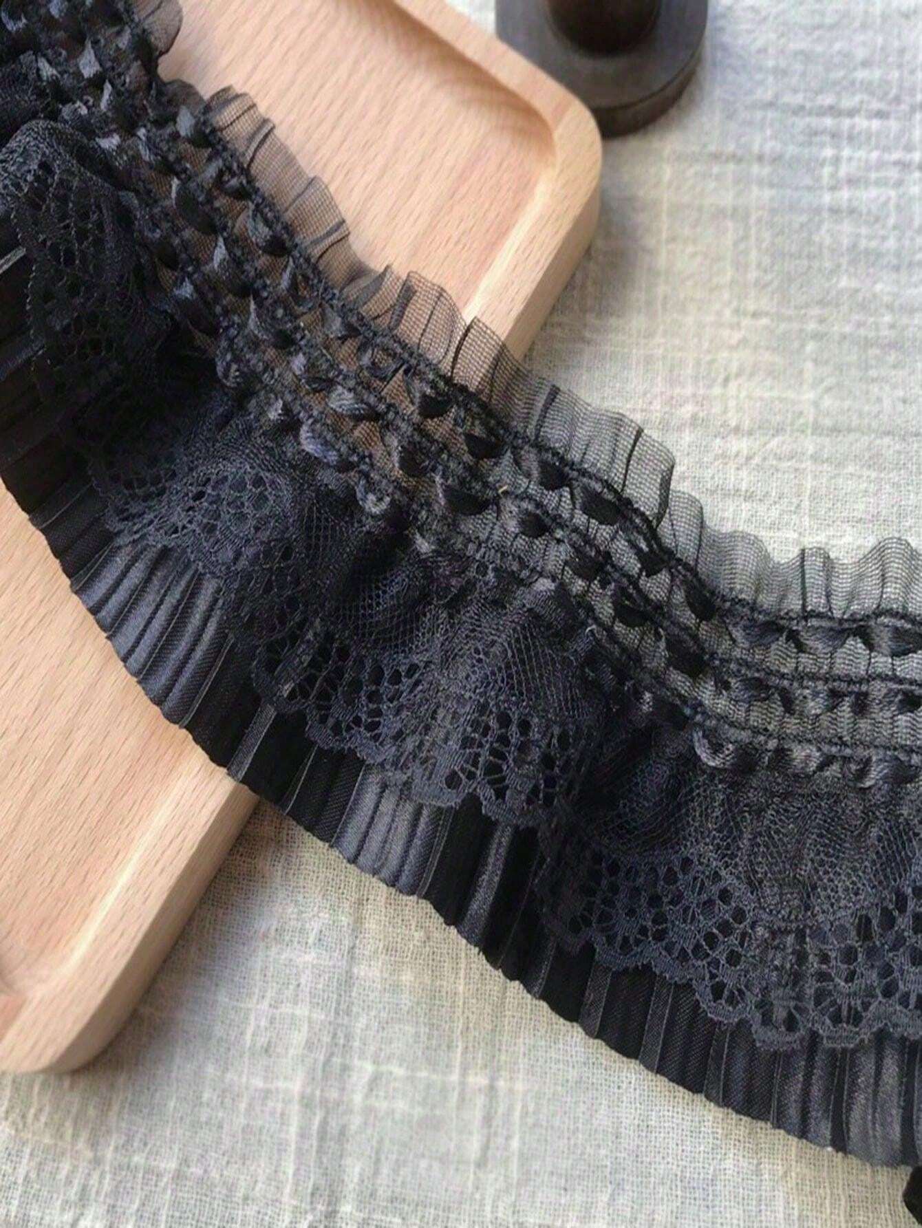 Size One Black And White Pleated Elastic Chiffon Lace Edging Wedding ...