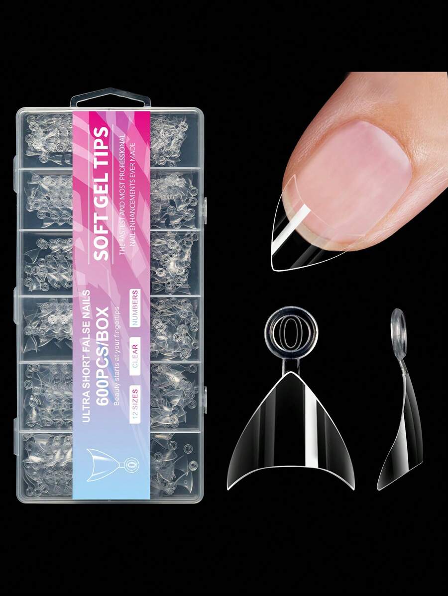 600pcs Short Stiletto Nail Tips Half Cover Soft False Tips Press On