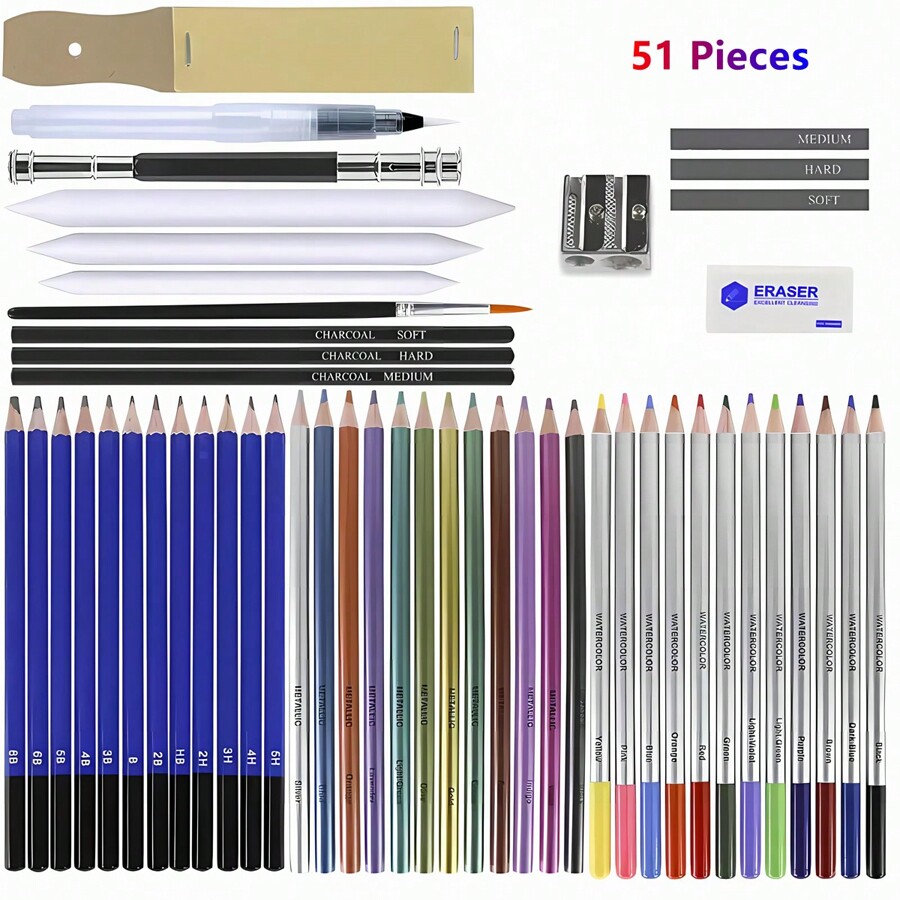 28/51/72Pieces Pro Drawing Kit Sketching Colored Pencils Set,Portable ...