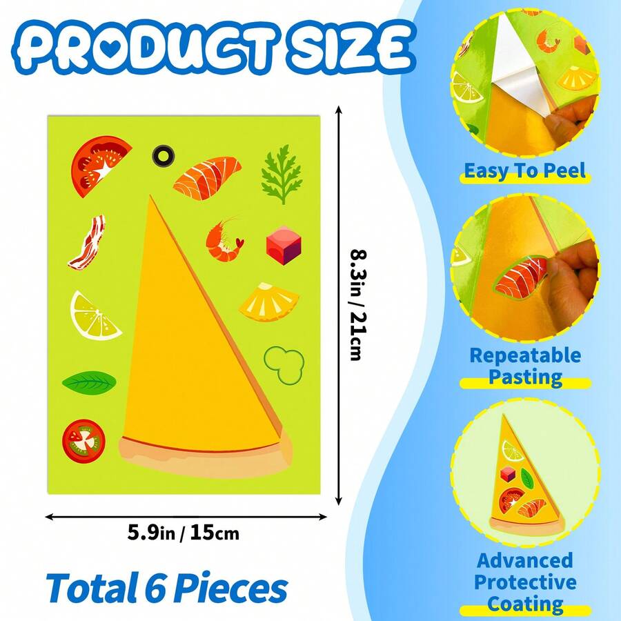 6 Sheets Pizza Stickers, Make Your Own Puzzle Food Stickers, Funny Make ...