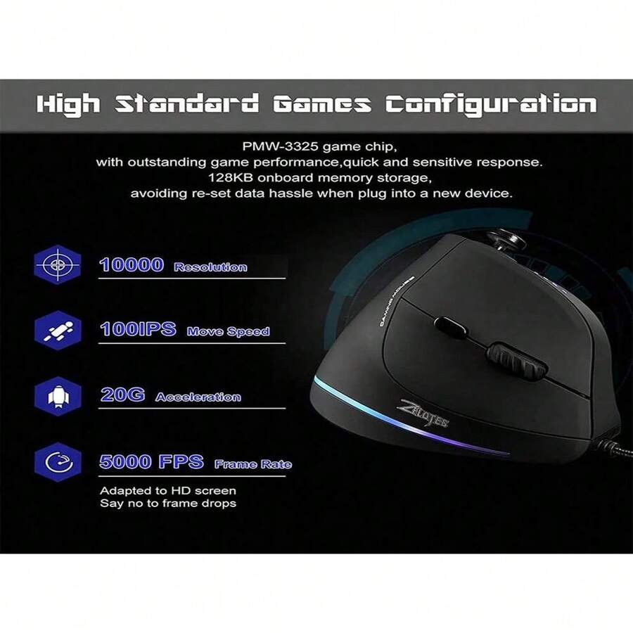 JOMAA Jomaa Ergonomic Wired Vertical Gaming Mouse With Joystick 10000 ...