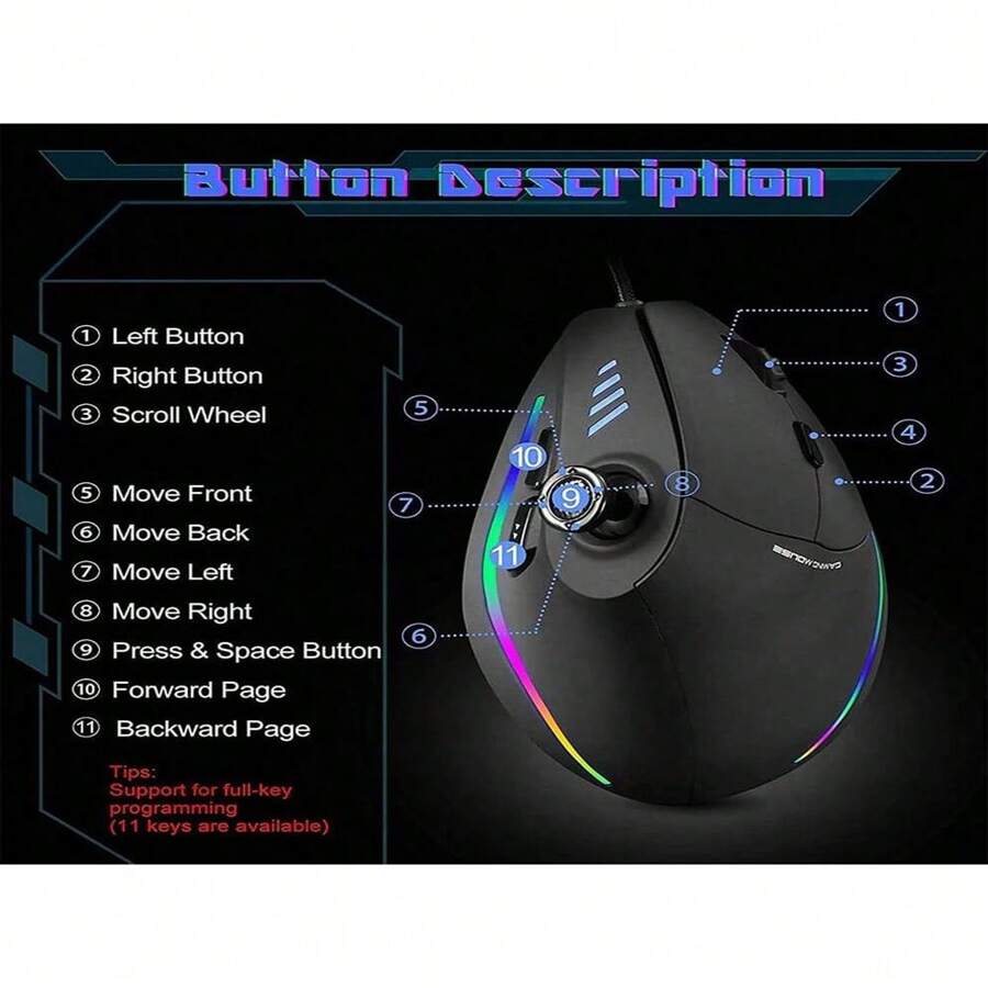 JOMAA Jomaa Ergonomic Wired Vertical Gaming Mouse With Joystick 10000 ...