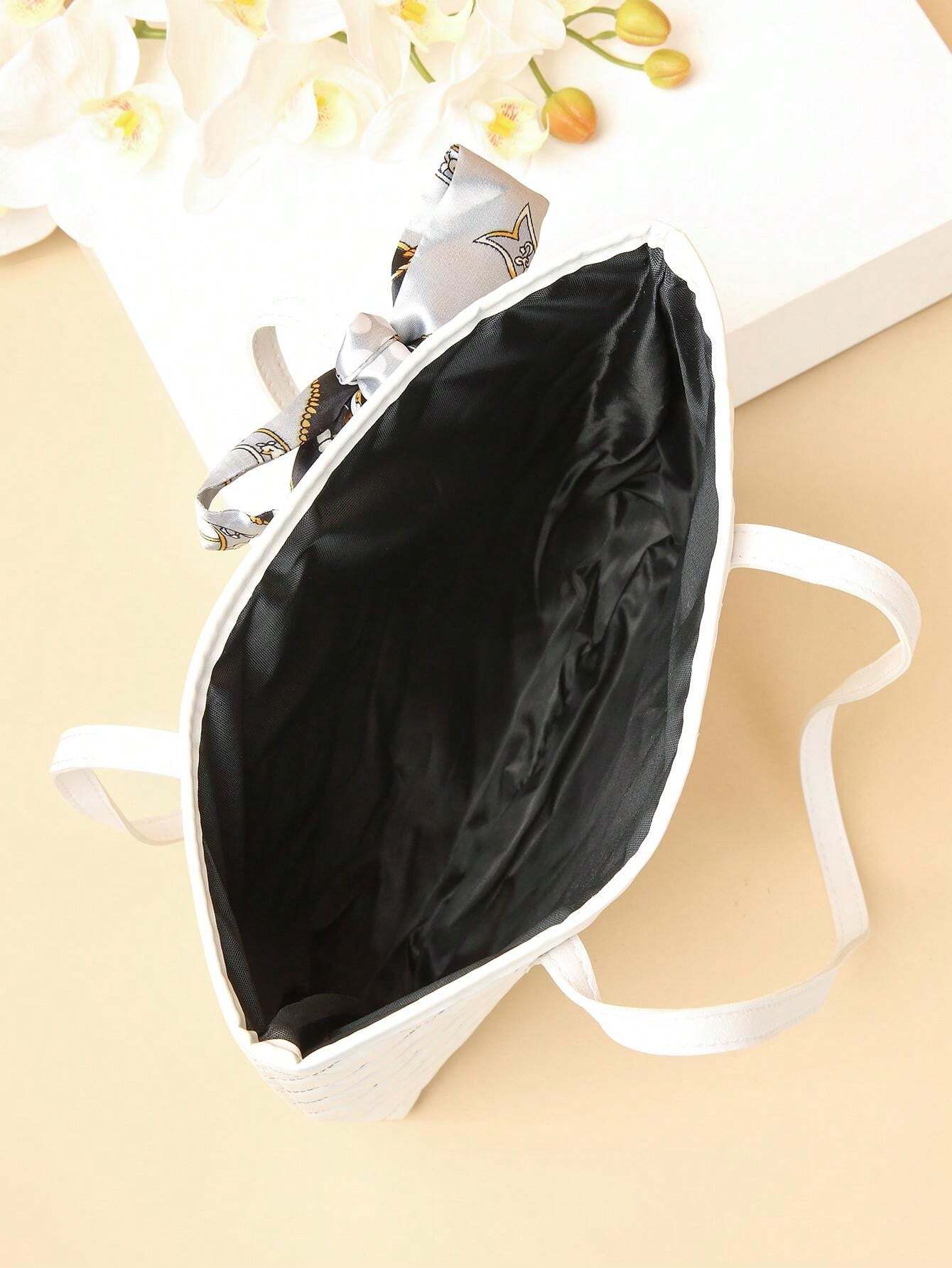 Embroidered Diamond Pattern Tote Bag With Small Size And Solid Color ...