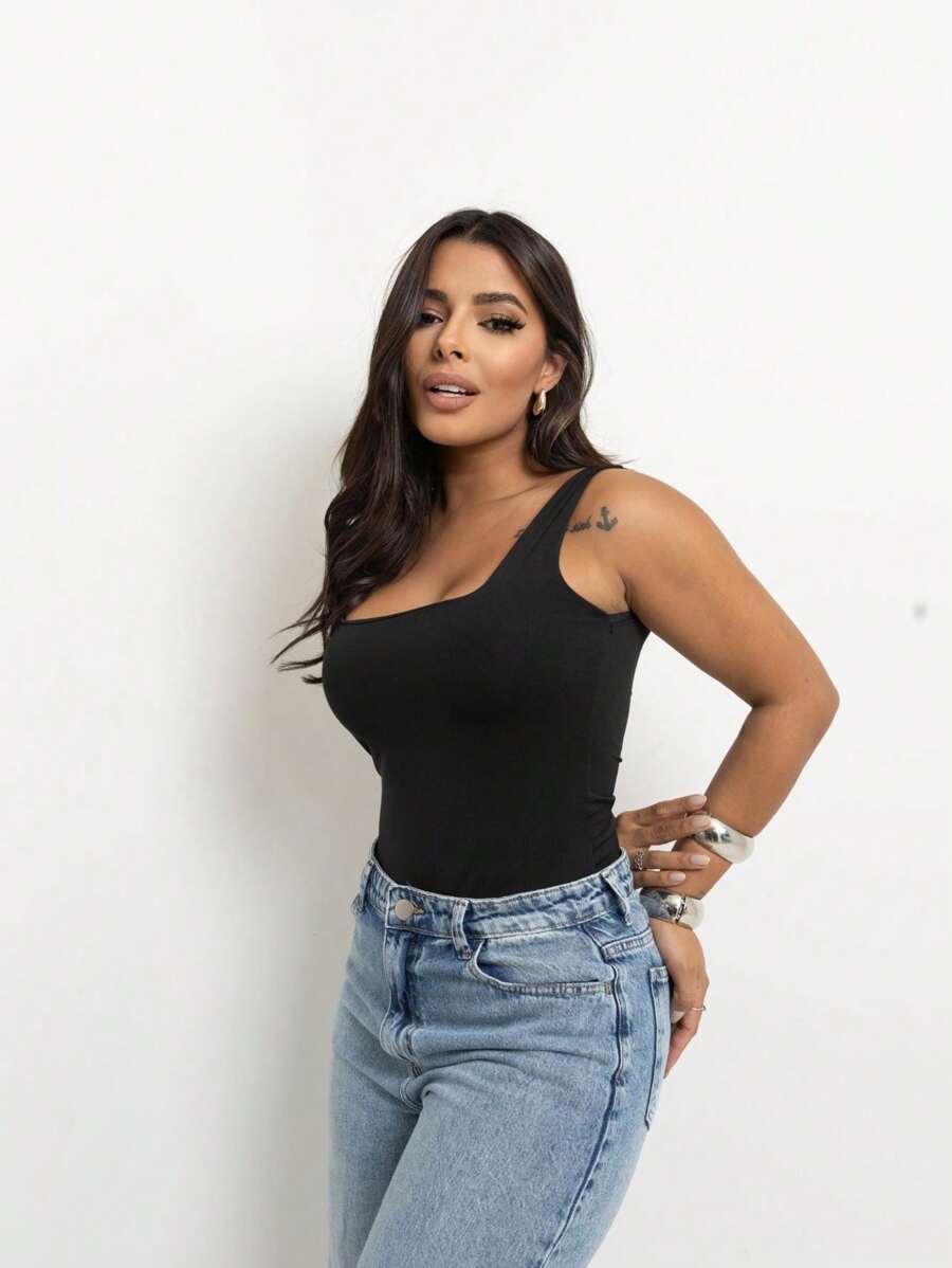 Kit 3 Body Bory Bori Feminino Macacão Gola Quadrada Regata Alça Grossa ...