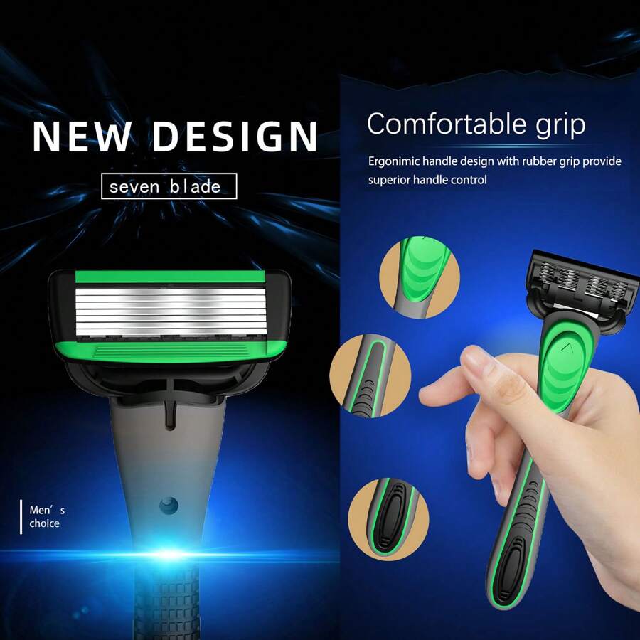 7-Layer Blade Razor With Rubber Handle, 1 Handle And 5 Replacement ...
