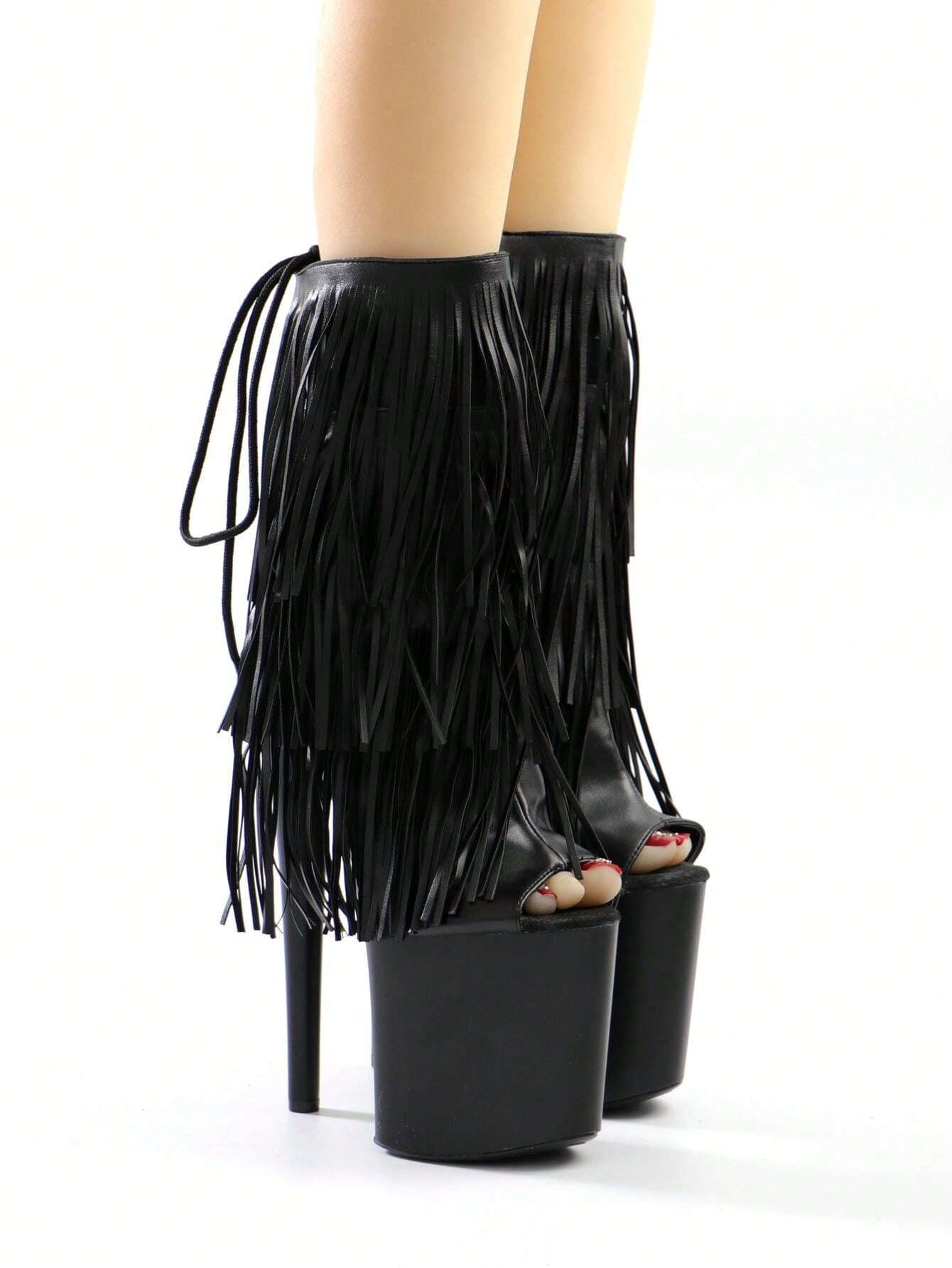 Women's Exotic Dance Shoes 8 Inch Matte Fringe High Heels 20cm ...