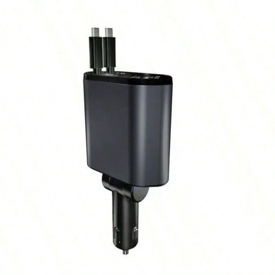 Car Charger 4 In 1 With Dual Retractable Cable Dual Port USB C PD Fast Charging Car Plug Adapter ...