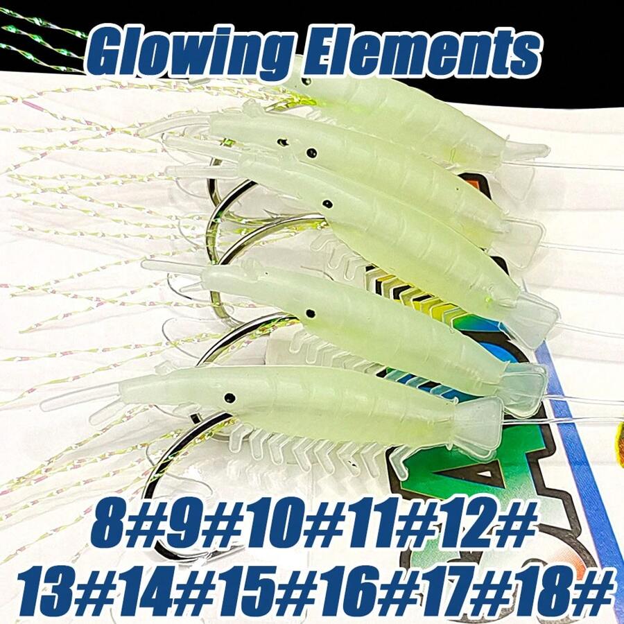 1pack/5pcs Luminous Bionic Shrimp Fishing Hook, Hook Sizes 8-18, Shrimp Lure Hook, Lure Bait ...
