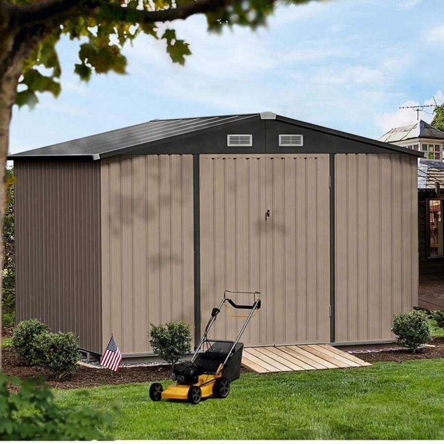 AOXUN AOXUN 10 Ft. W X 7.5 Ft. D Outdoor Metal Shed With Vents And ...