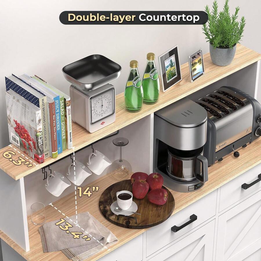 Contemporary White Kitchen Storage Cabinet - Barn Door Style With ...