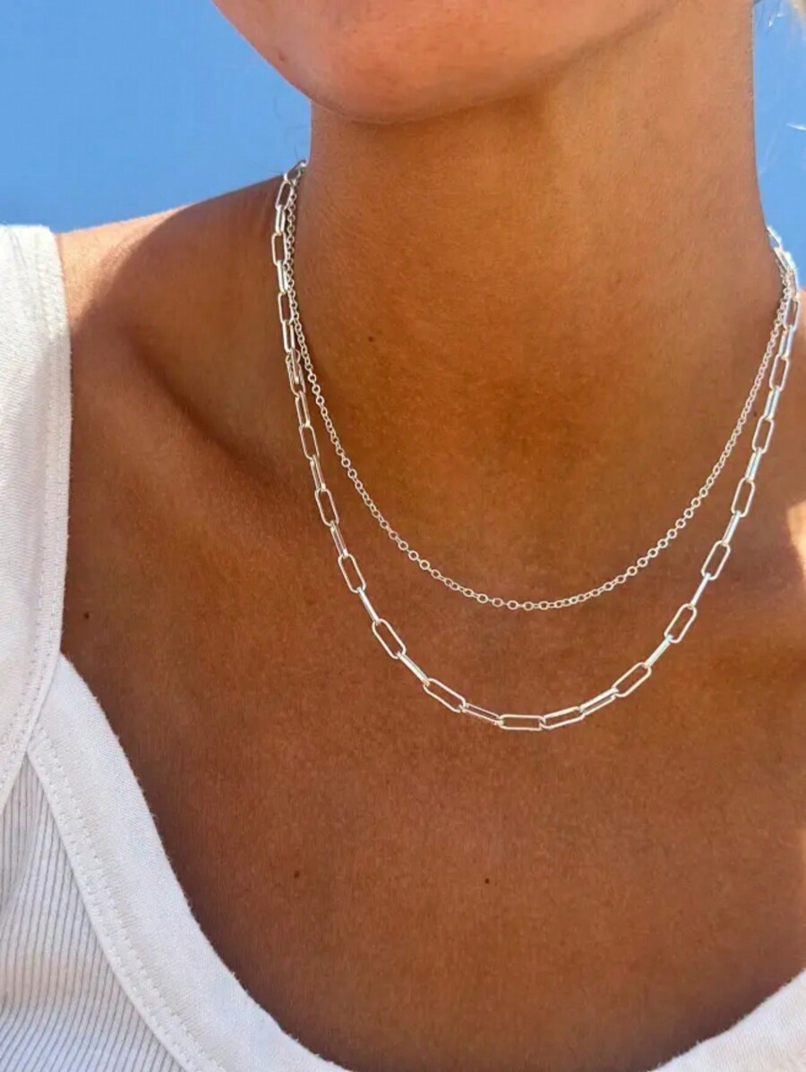 Minimalist Silver Multi-Layer Necklace, Stainless Steel Multi-Layer ...