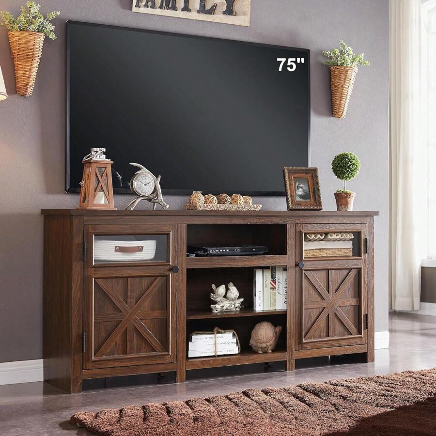 Farmhouse TV Stand For 75 Inch TV, Entertainment Center With Storage ...