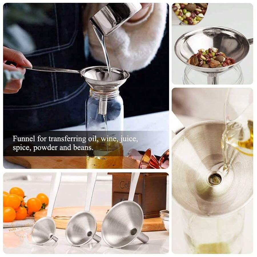 3 In 1 Metal Funnels For Filling Bottles Stainless Steel Small Kitchen Funnel Set For ...